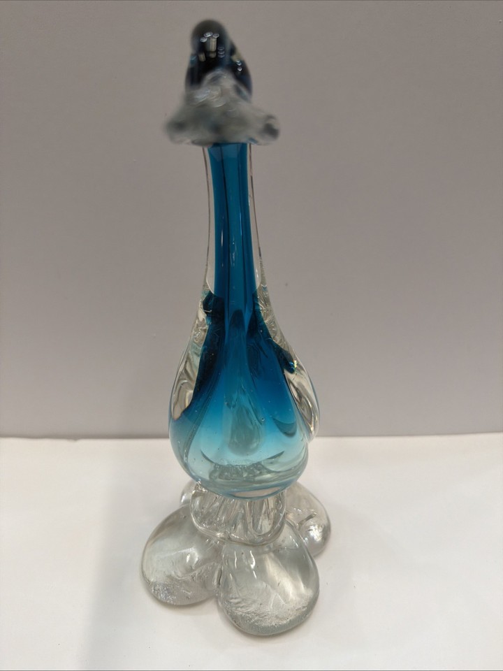 Vintage Murano Style Art Glass Bird Blue Clear Hand Blown Italian ...