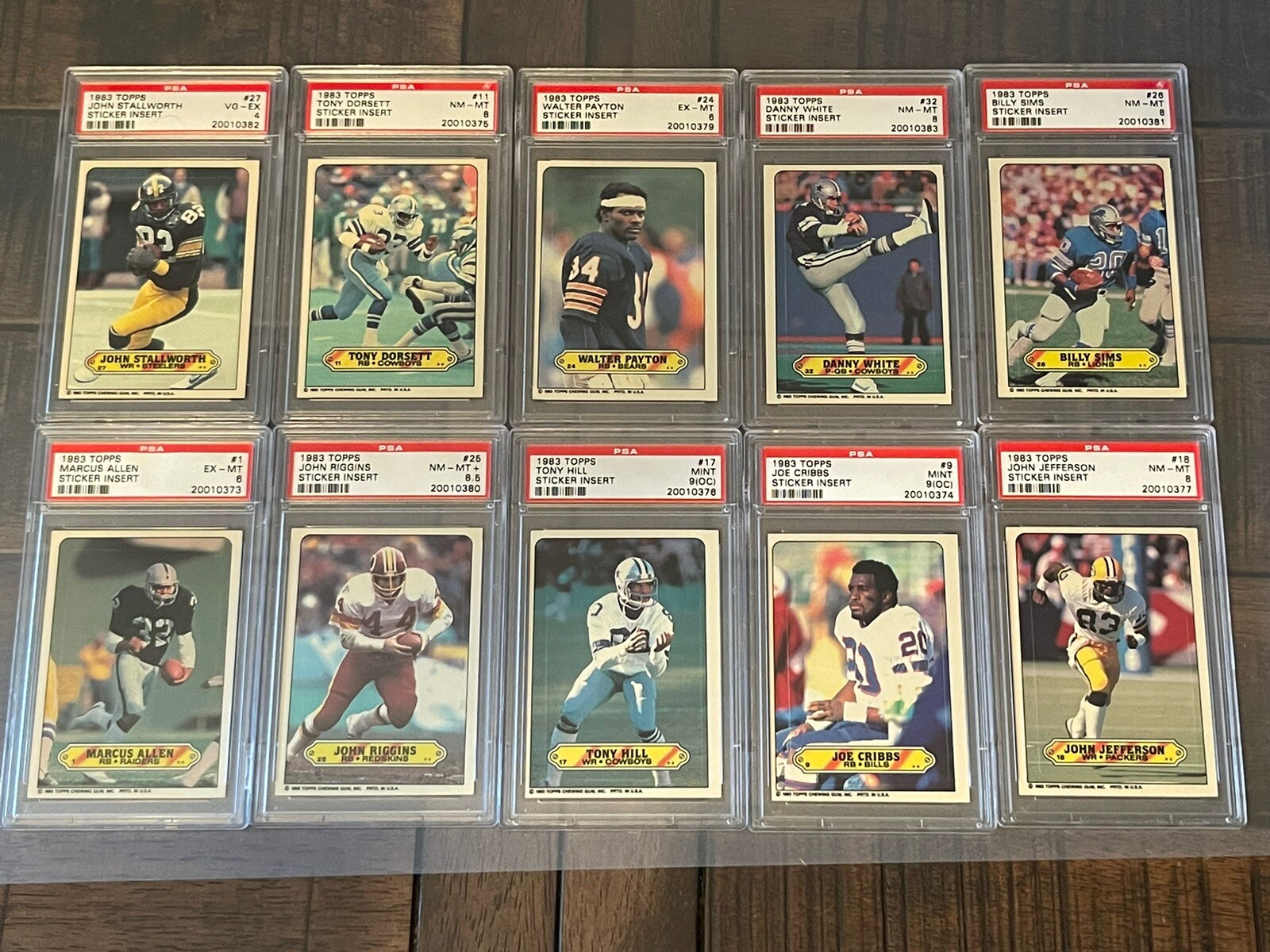 Lot of 10 • 1983 Topps Football Stickers • All PSA Graded • Payton ...
