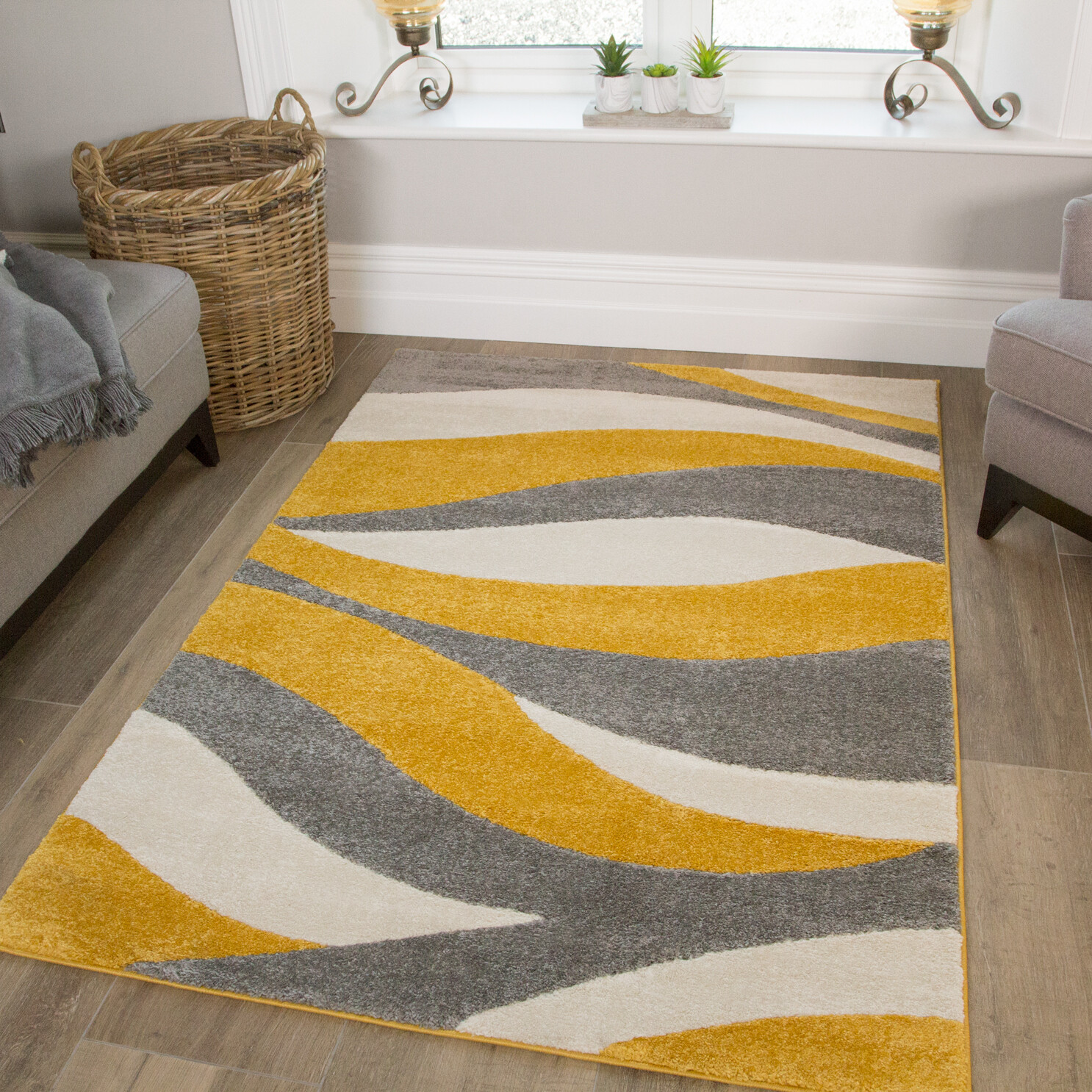 Ochre Mustard Rugs For Living Room Medium Size Yellow & Grey Geometric ...