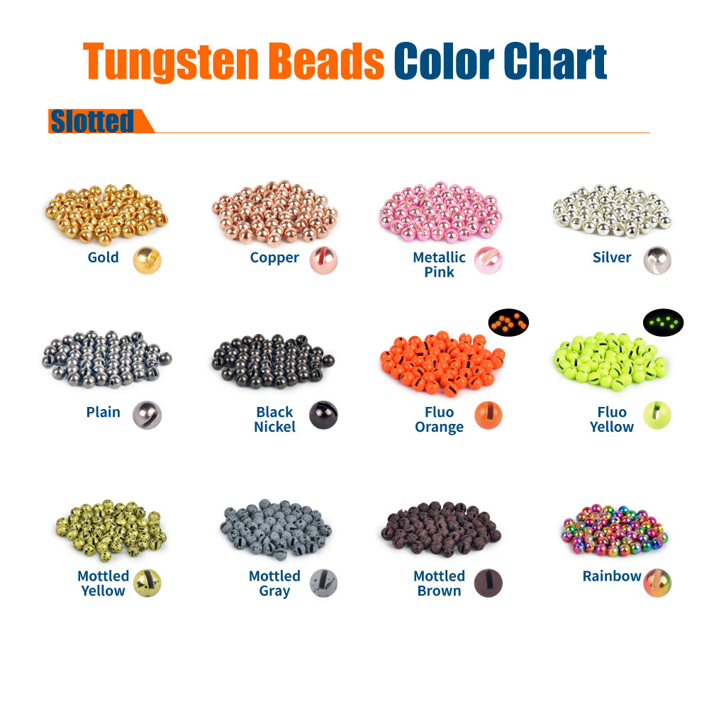 MUUNN 100 Slotted Tungsten Fly Tying Beads 1.5mm~6.4mm Nymph Fly ...