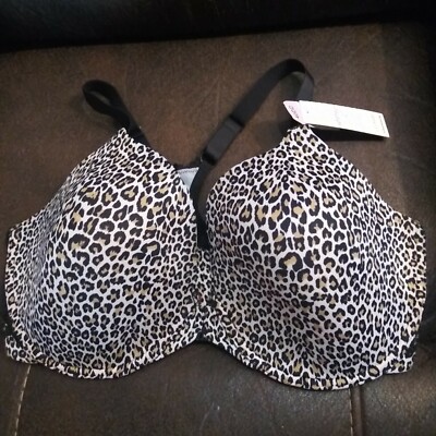 LUNAIRE WHIMSY 40DD Style #26411 Leopard Print T-Back Plunge BRA front ...