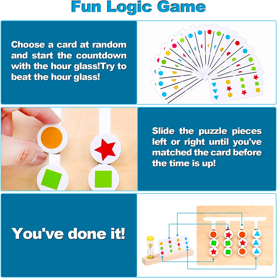 Montessori Learning Toys Slide Puzzle Color & Shape Matching Brain ...