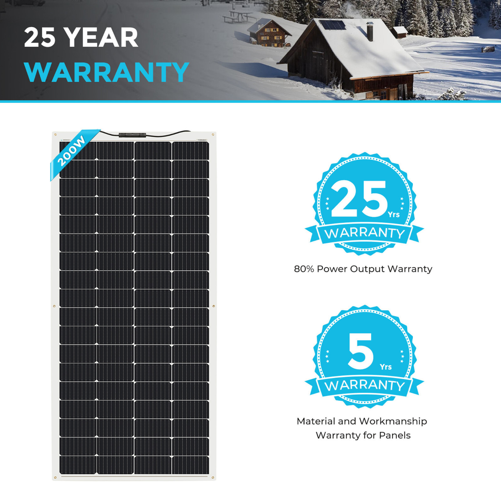 Renogy 200W Flexible Mono Solar Panel 12V RV Rooftop Camping Light Thin ...