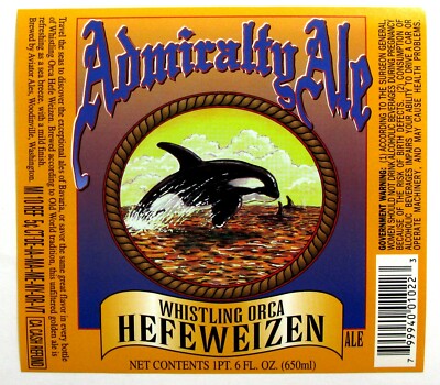 Aviator Ales ADMIRALTY ALE - WHISTLING ORCA HEFEWEIZEN beer label WA 22 ...
