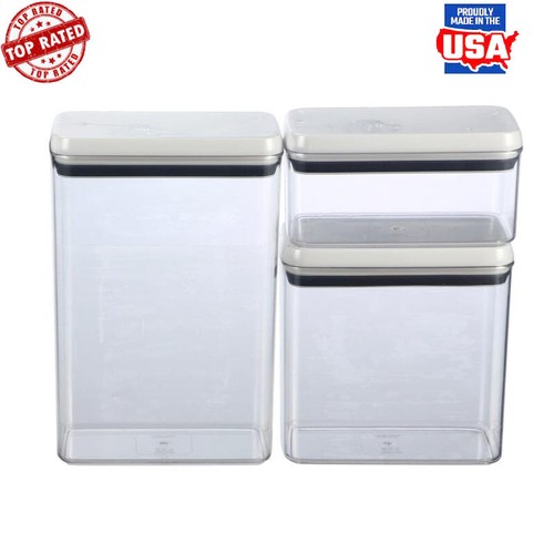 3 Pack Airtight Food Storage Containers Easy Open Clear Stackable BPA ...