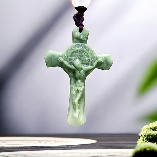 Natural Real Jade Cross Pendant Necklace Designer Amulet Carved Jewelry ...