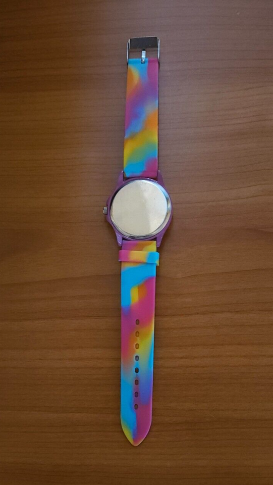 Women's Geneva Quartz Analog Watch w/ Rhinestones & Rainbow Silicone ...