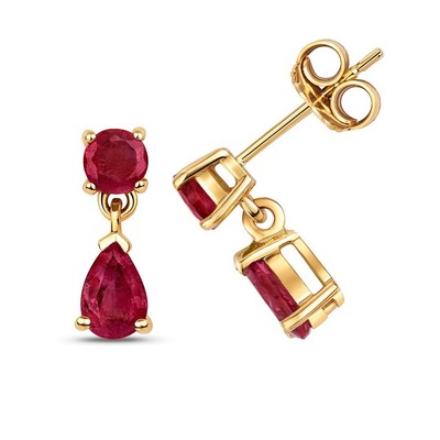Ruby Round and Pear Drop Earring 9ct Yellow Gold Rd/4mm Pr/6X4 Rub | eBay