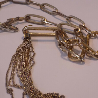 VINTAGE CHAIN LINK NECKLACE with rhinestones and drop tassel 27-29"(123 ...