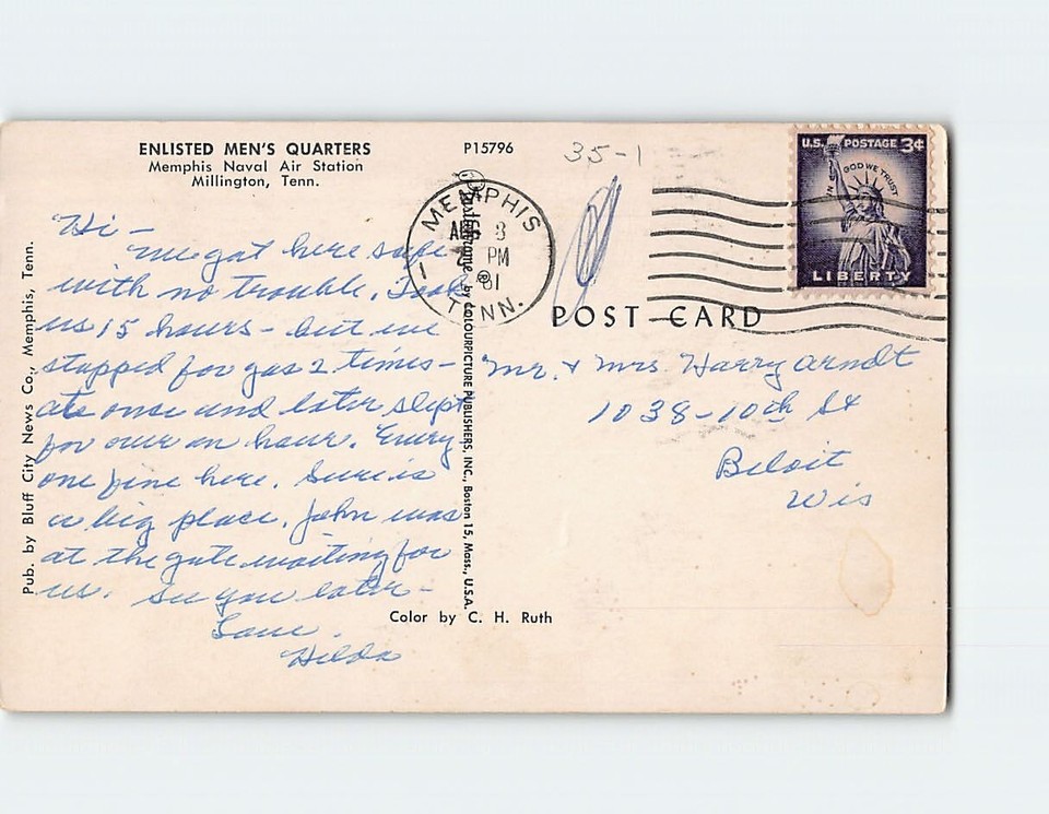 Postcard Enlisted Men's Quarters Memphis Naval Air Station Millington ...