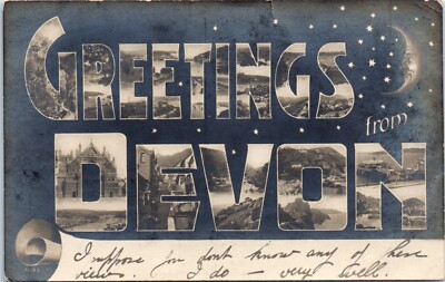 1905 Large Letter Greetings from Devon England UK Real Photo Postcard ...