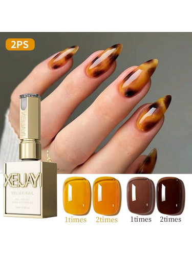 2PCS 15ml Two-Color Combination Set, Brown Yellow Dual-Color Nail Gel ...