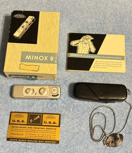 Minox B Spy Camera w/Box, Plastic Shell, Manual & Leather Case. Clean ...