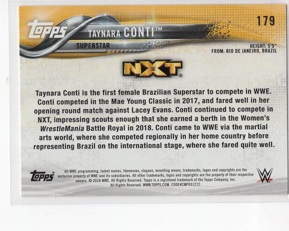 TAY CONTI 2018 Topps WWE Then Now & Forever Base RC #179 TAY MELO ...