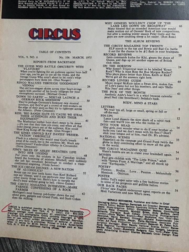 Circus Magazine March 1975 Vintage Kiss Aucoin Genesis Peter Gabriel ...