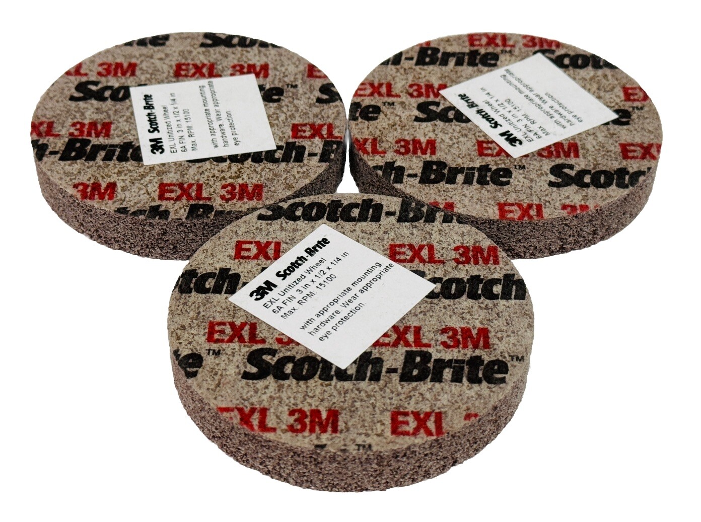 (3) 3M Scotch-Brite EXL Deburring Unitized Wheel 3” x 1/2" x 1/4" 6A ...