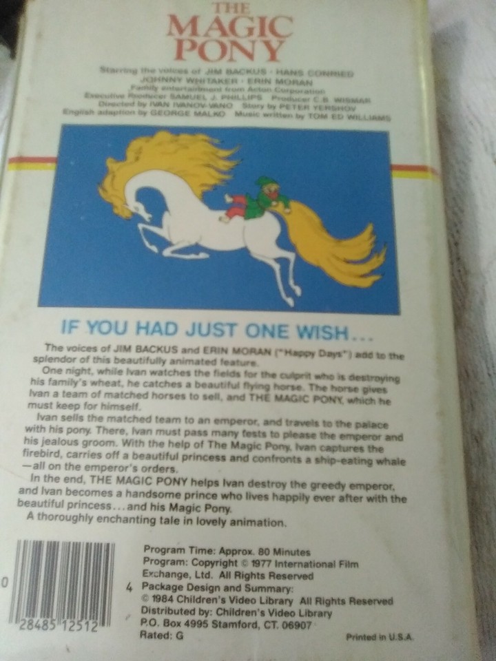 The Magic Pony children's video library rare vintage vhs clamshell case ...
