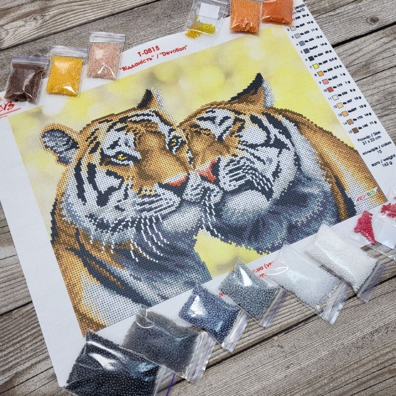 Bead Embroidery Kit Tigers DIY Stamped Bead Needlepoint Beadwork t-0815 ...