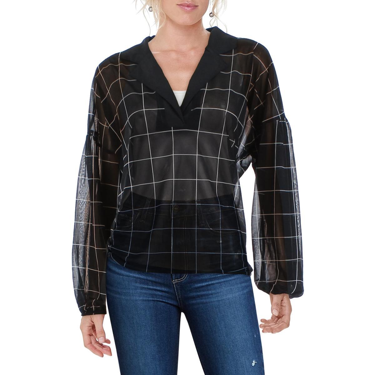 Alfani Womens B/W Sheer Point Collar V-Neck Blouse M BHFO 9912 | eBay