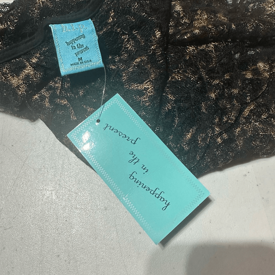 NWT H.I.P Goth Punk Women's Sheer Lace Top Black Gold Size M Rock Vamp ...