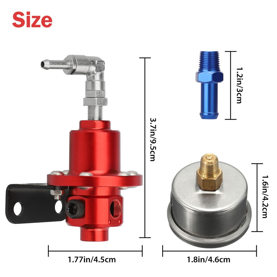 0-160 PSI Black-Red Adjustable Fuel Pressure Regulator Kit W/Oil Gauge ...