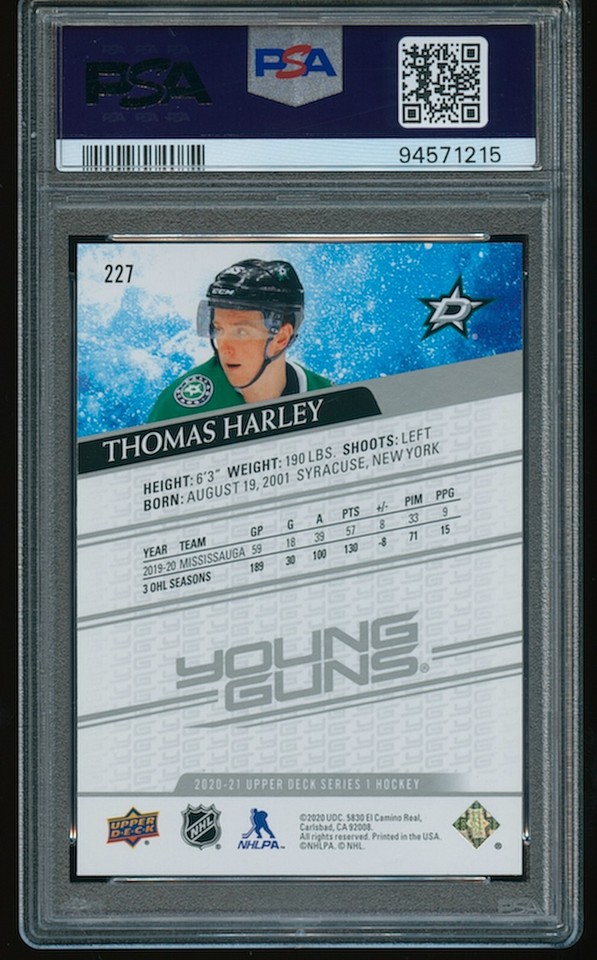 Thomas Harley 2020-21 Upper Deck Young Guns RC #227 Dallas Stars PSA 10 ...