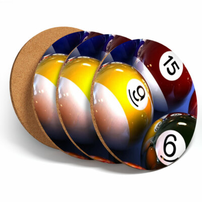 4 Set - Pool Snooker Billiard Ball Coasters - Kitchen Drinks Coaster ...