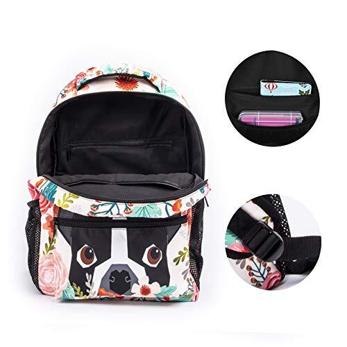 Boston Terrier Dog Florals School Backpack Colorful Flower Pug Bookbag ...