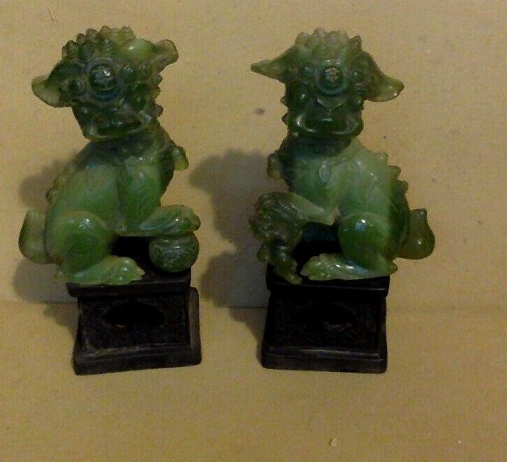 Vintage Foo Dogs. Pair of two. Carved Resin on Hollow Carved Black ...