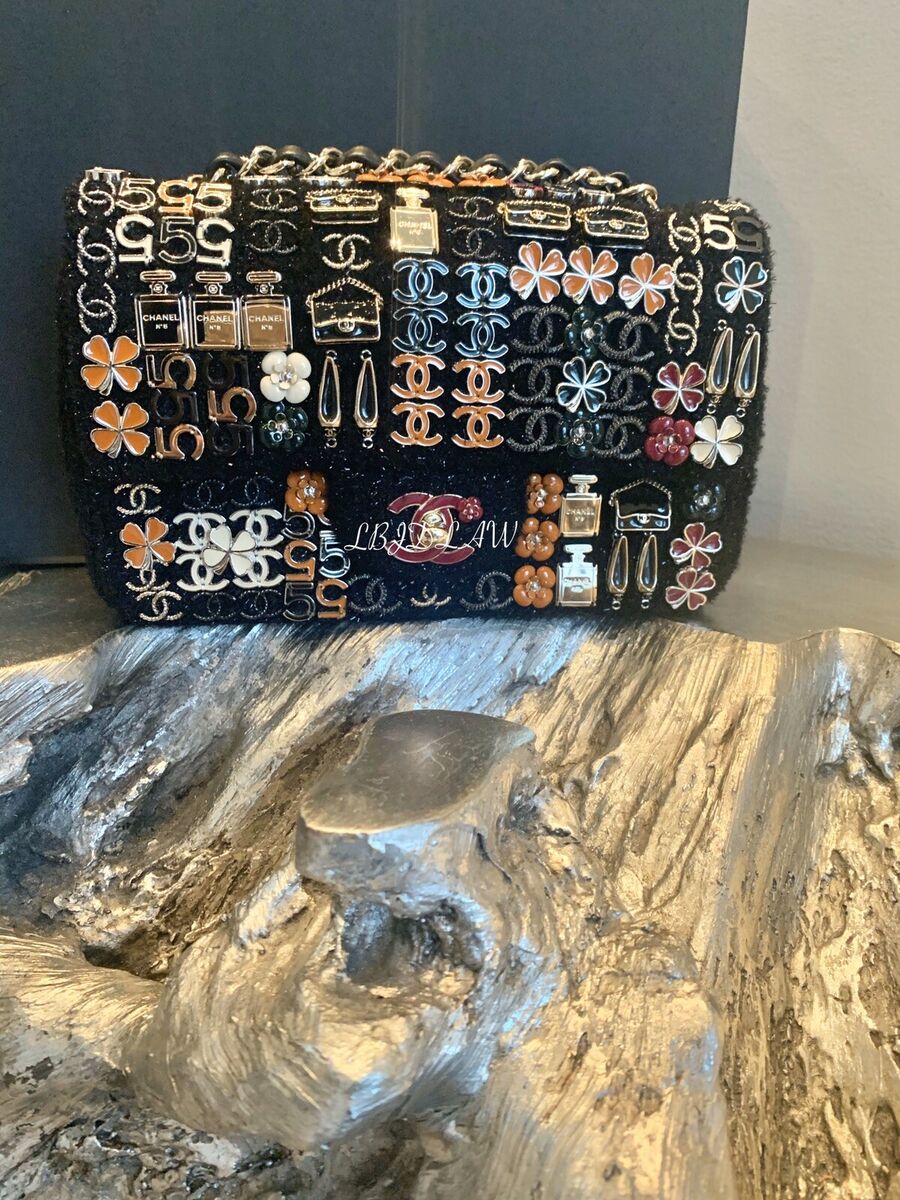 CHANEL Minaudière Gold CHARMS Mini Flap Bag Leather Tweed CHANEL Minaudière Gold CHARMS Mini Flap Bag Leather Tweed