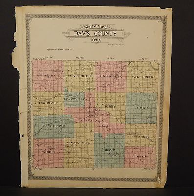 Iowa Davis County Map 1912 !Q7#34 | eBay