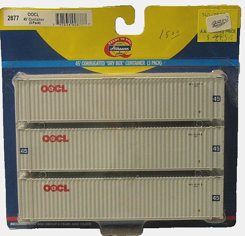 HO Scale Athearn 2877 OOCL 45' Shipping Containers 3 Pack Train Car ...