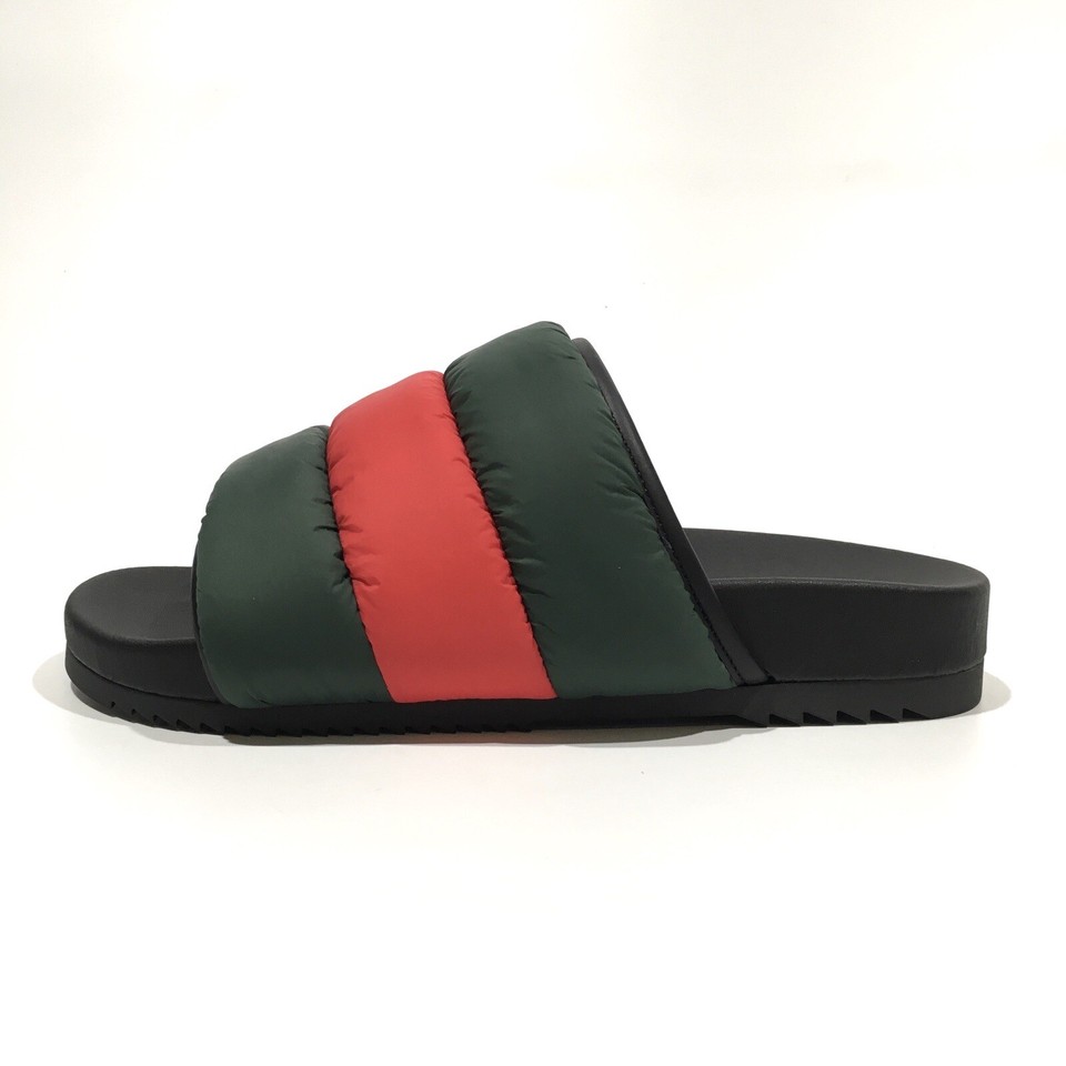 GUCCI PADDED WEB SLIDE SANDALS -GREEN / RED PUFFER NYLON -WOMEN’S US 9 ...
