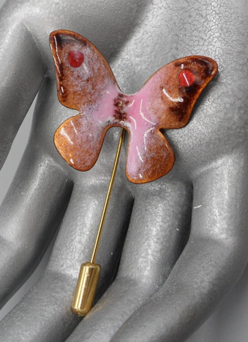 Vintage Butterfly Stick Pin Lapel Enamel on Copper Bug Flying Insect ...