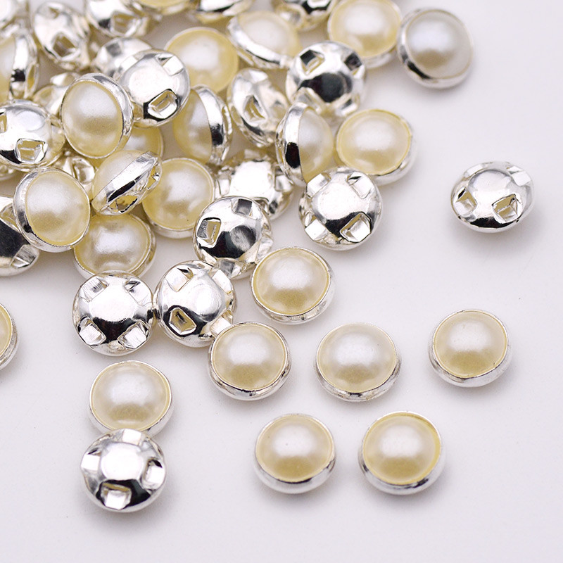 144p 6-10mm Half Round Sew on Pearls Beads Gold&silver edge Buttons For ...