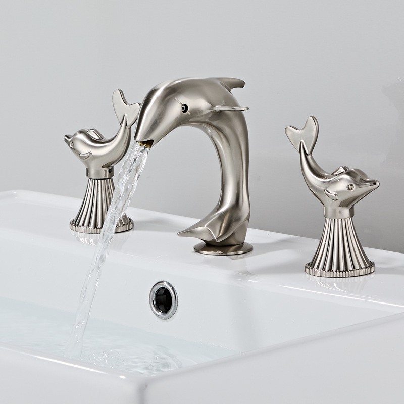 Nickel 8" widespread 3 holes bathroom Lavatory Luxury dolphin Sink ...