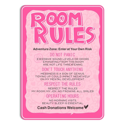 Pink Room Decor for Teen Girls 13" x 17" - Funny Cute Room Rules for ...