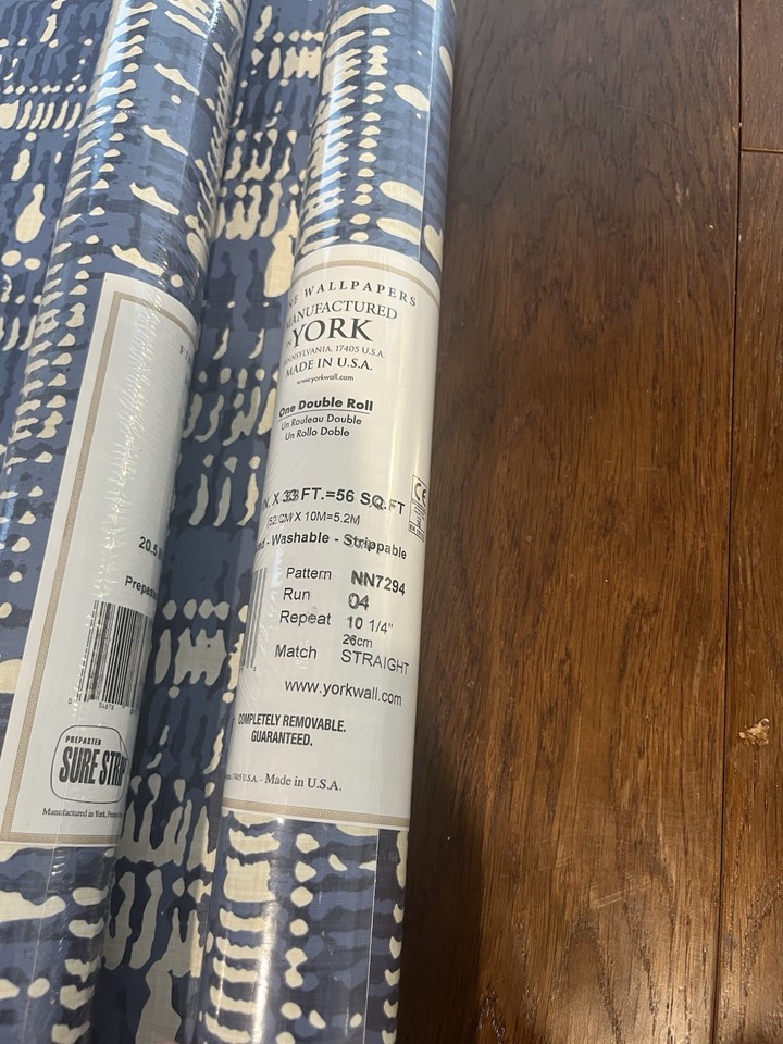 York Wallcoverings Blue Abstract Wallpaper Lot – 2 Unopened + 1 Partial ...