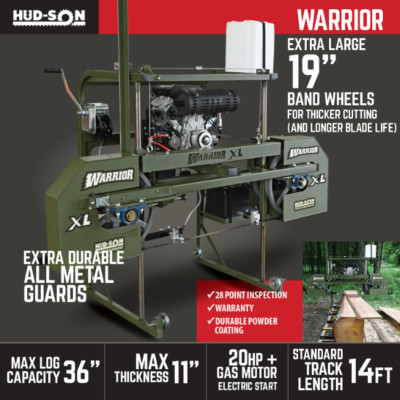 WARRIOR American Built portable sawmill 36 max log 14 feet steel track ...