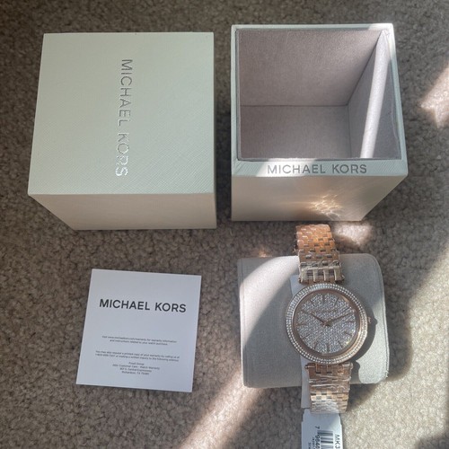 NIB Michael Kors MK3439 Darci Rose Gold Crystal Pave Dial 39mm Ladies ...