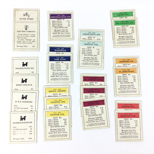 Vintage 1930s Monopoly Replacement Title Deed & Utility Cards ...