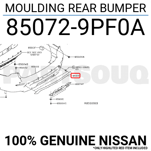 850729PF0A Genuine Nissan MOULDING REAR BUMPER 85072-9PF0A | eBay