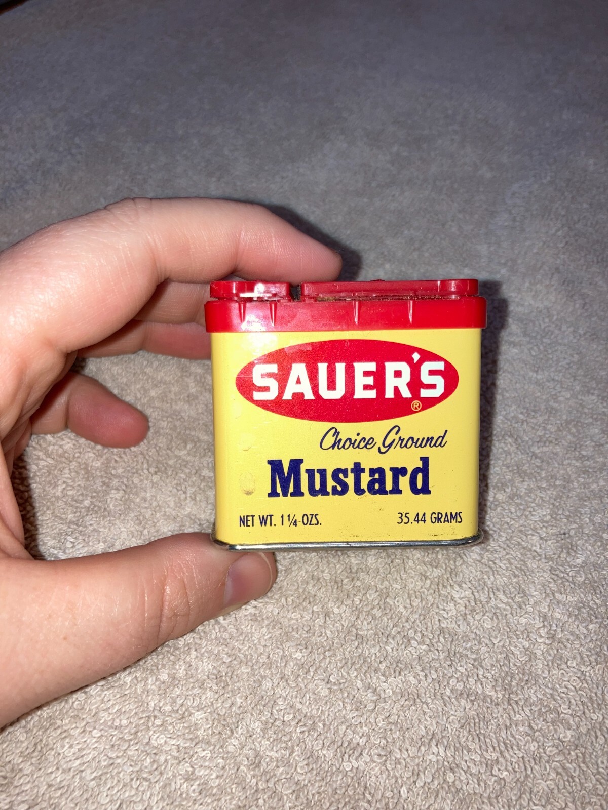 Sauer's Ground Mustard Yellow Background Metal Spice Tin Net Wt 1 1/4 ...