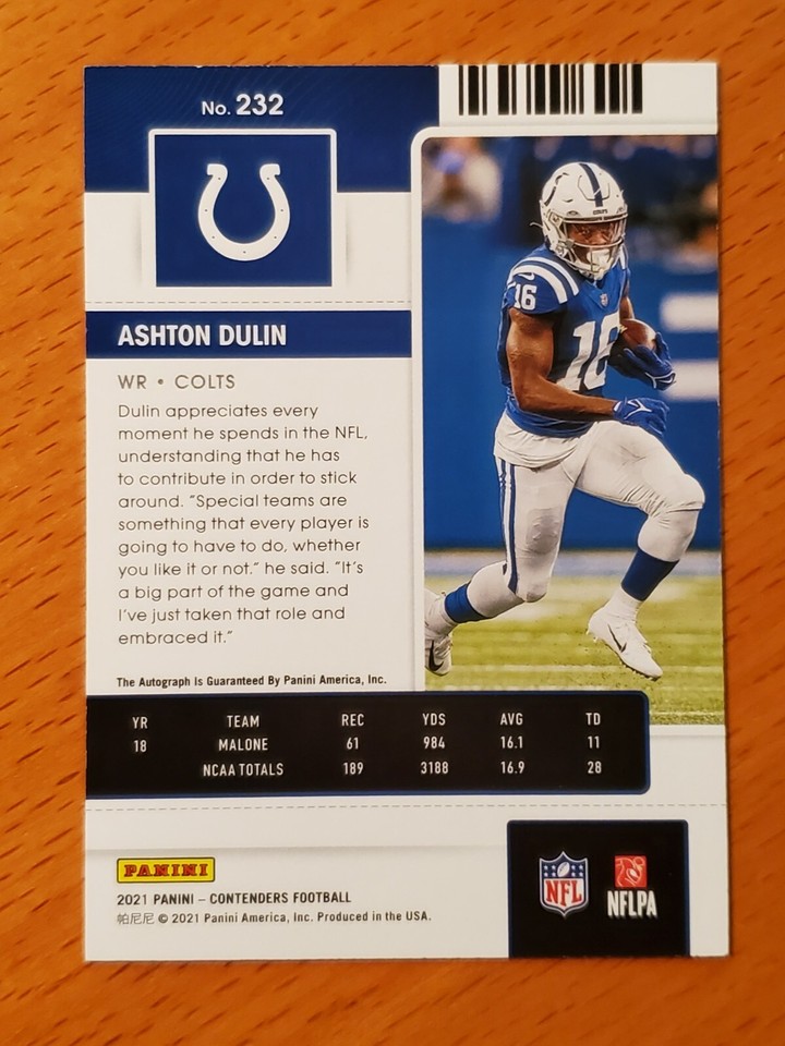2021 Contenders #232 Ashton Dulin Malone Colts Rookie WR Auto | eBay