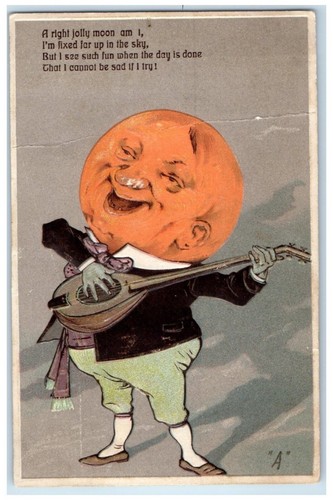 PFB Postcard Man Playing Banjo Face The Moon Embossed Grand Rapids ...