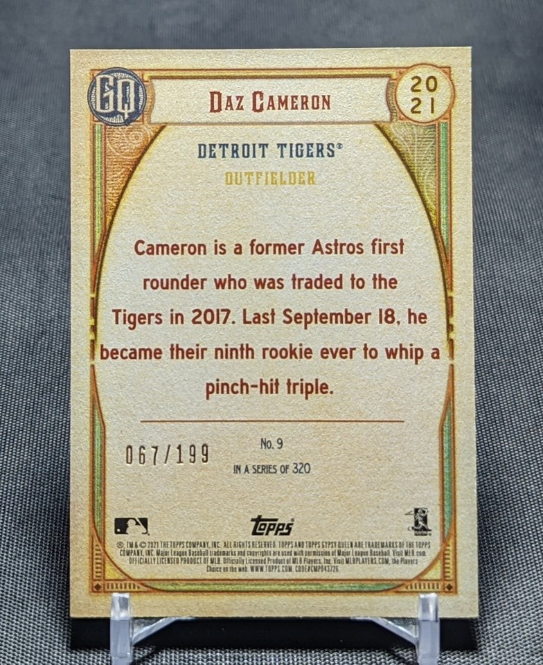 Daz Cameron Aqua /199 Rookie RC 2021 Topps Gypsy Queen Card #9 Detroit ...