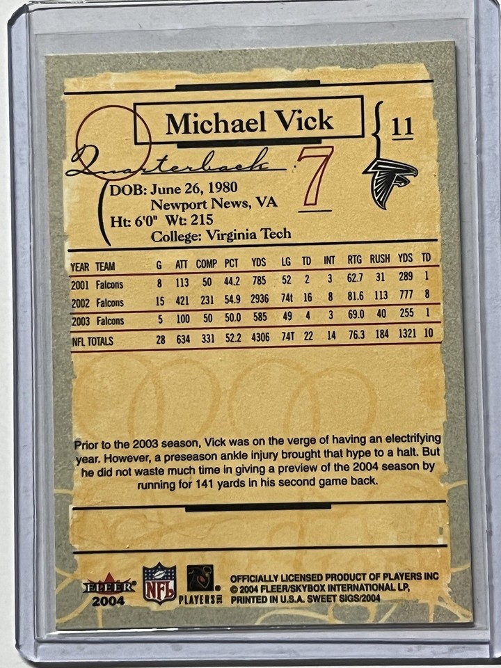 2004 Fleer Sweet Sigs #11 Michael Vick Card | eBay