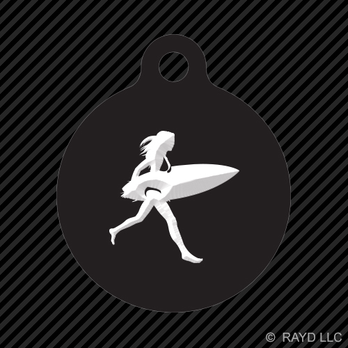 Surfer Girl Keychain Round with Tab dog engraved many colors chick surf ...