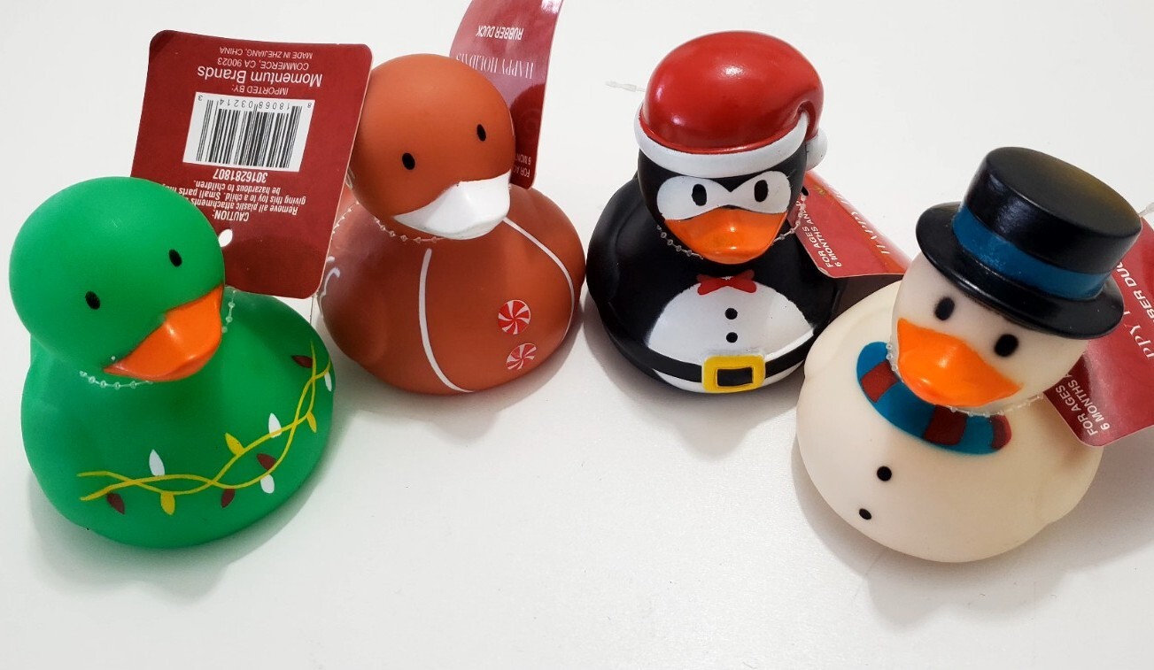 4- RUBBER DUCKS DUCKY Duckies Christmas Santa Holiday bath squirt ...