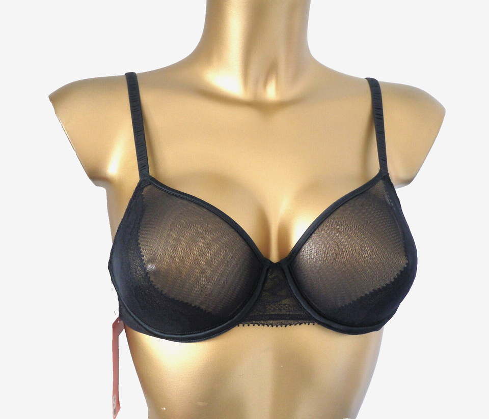 M & S ROSIE AUTOGRAPH NON PADDED SHEER MESH LACE BALCONY BRA BLACK FREE ...